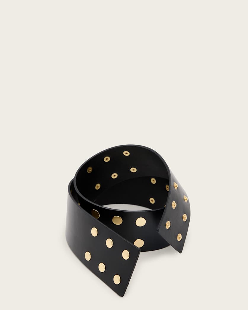 Rio Studded Leather Waist Belt BLACK/WARM BRASS | ALLSAINTS